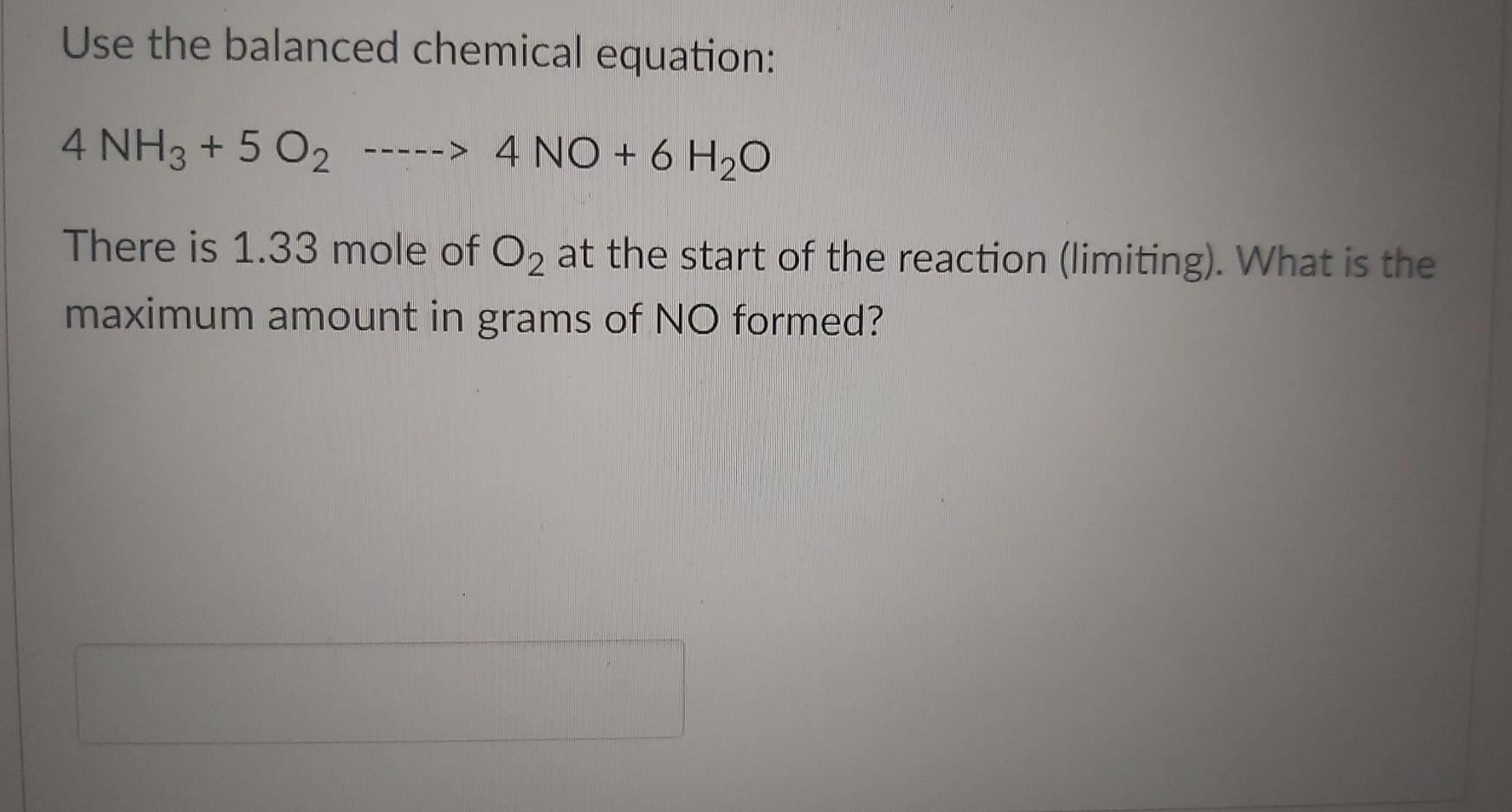 Solved Use the balanced chemical equation: 4 NH3 + 5 O2 | Chegg.com