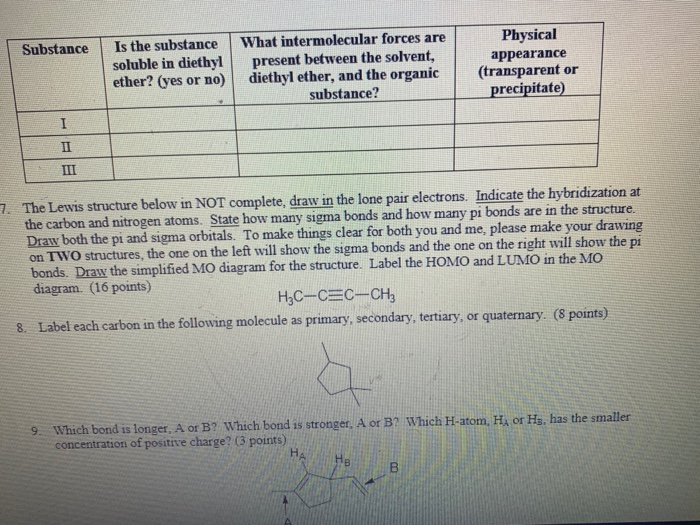 Solved Substance Is the substance soluble in diethyl ether? | Chegg.com