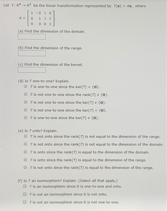 Solved Let T: R4 - R3 be the linear transformation | Chegg.com