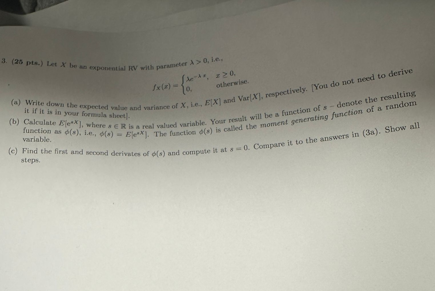 Solved (25 ﻿pts.) ﻿Let x ﻿be an exponential RV with | Chegg.com