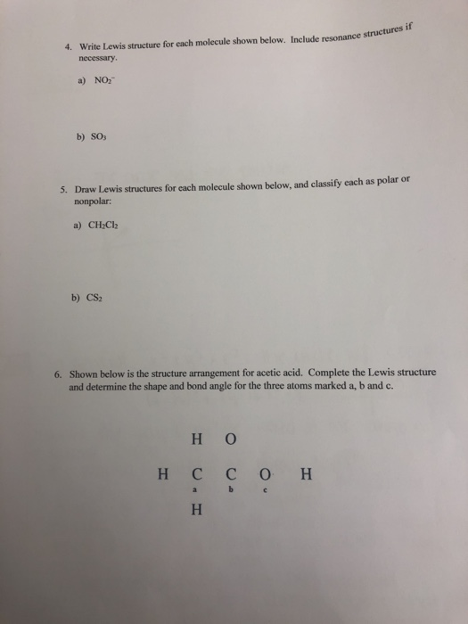 Solved sonance structures if 4. Write Lewis structure for | Chegg.com