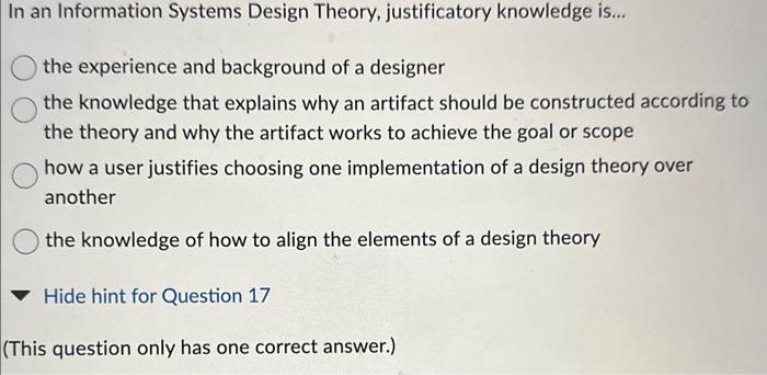 Solved In an Information Systems Design Theory, | Chegg.com