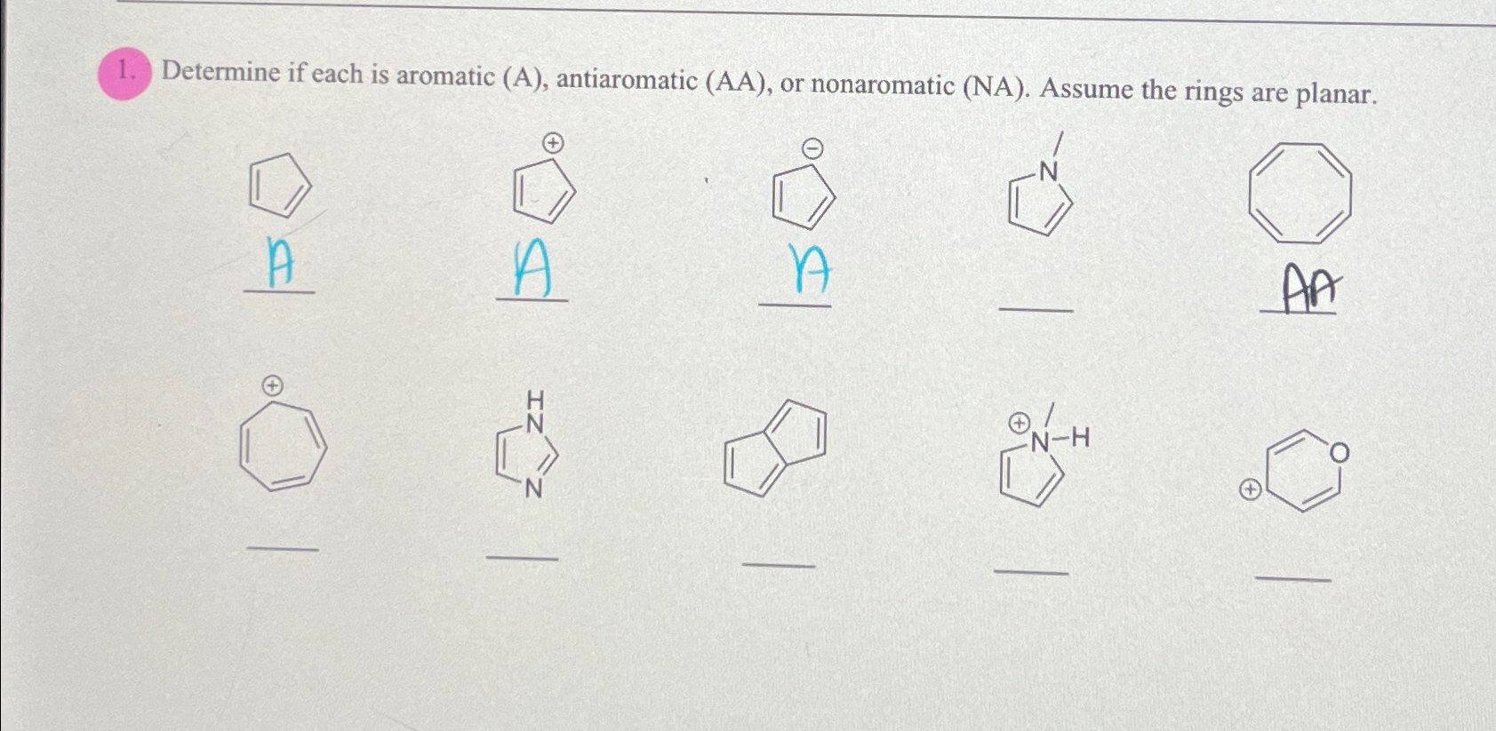 Solved Determine if each is aromatic (A), ﻿antiaromatic | Chegg.com