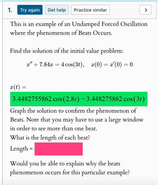 Solved This is an example of an Undamped Forced | Chegg.com