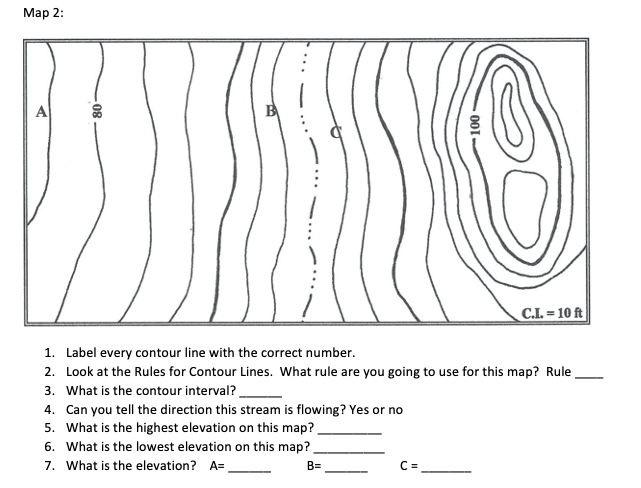Solved Map 5: Contour this stream map. Label every line with | Chegg.com