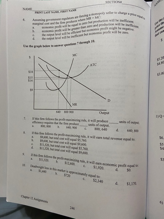 Solved SECTION NAME PRINT LAST NAME, FIRST NAME charge a | Chegg.com