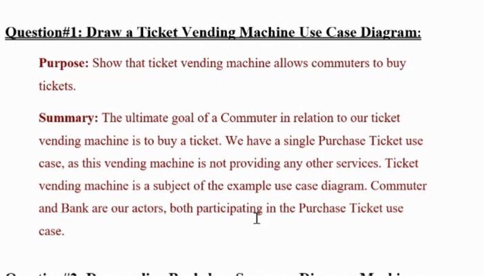 Solved Question#1: Draw a Ticket Vending Machine Use Case | Chegg.com