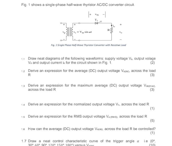 Solved Fig. 1 shows a single-phase half-wave thyristor AC/DC | Chegg.com