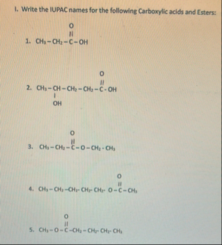 Solved I. Write the IUPAC names for the following Carboxylic | Chegg.com