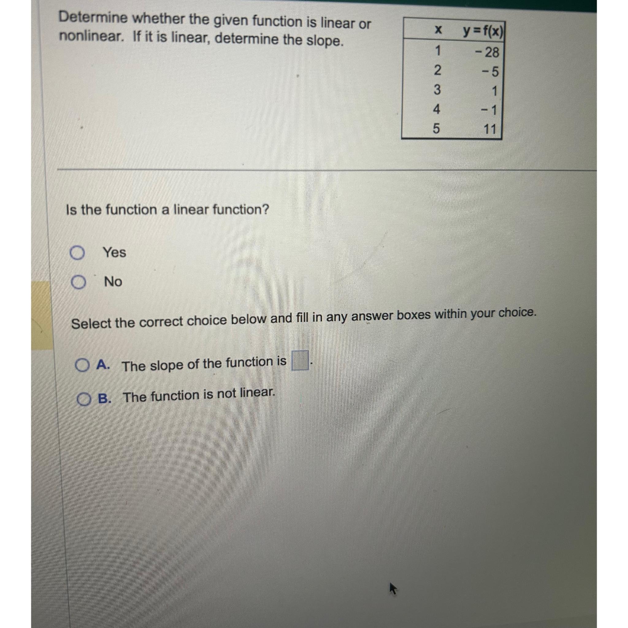 Solved Determine whether the given function is linear or | Chegg.com