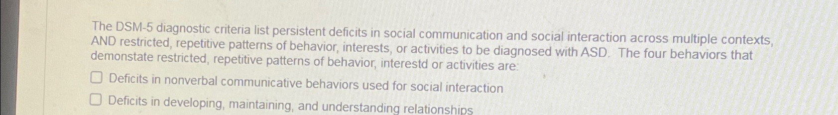 Solved The DSM-5 ﻿diagnostic criteria list persistent | Chegg.com