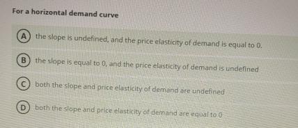 Solved For a horizontal demand curvethe slope is undefined, | Chegg.com