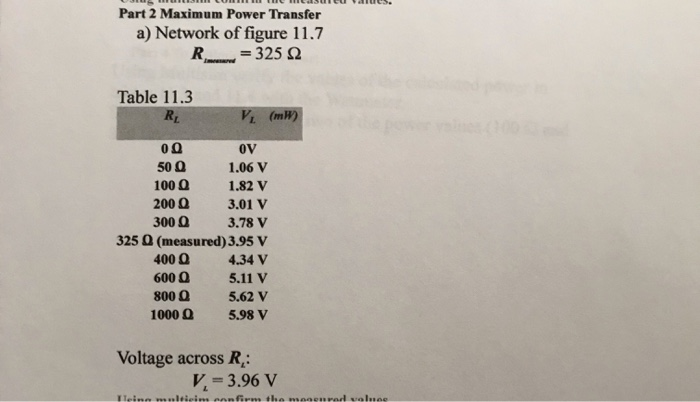 Solved Part 2 Maximum Power Transfer (Validating the | Chegg.com