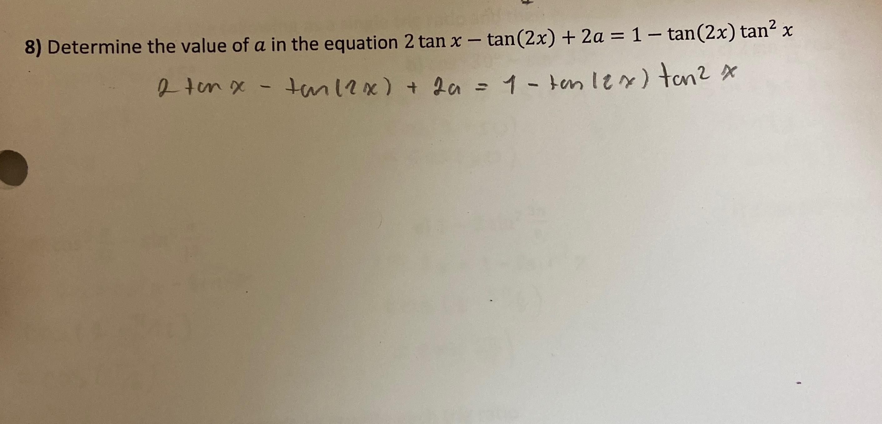 Solved Determine the value of a ﻿in the equation | Chegg.com