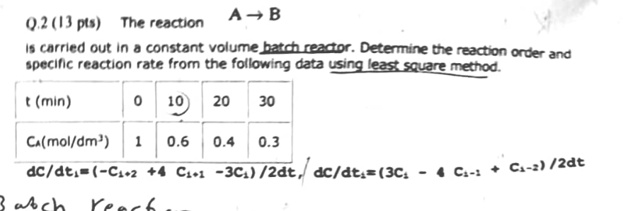 Solved Q. 2 (13 ﻿pts) ﻿The reaction ,A→Bis carried out in a | Chegg.com