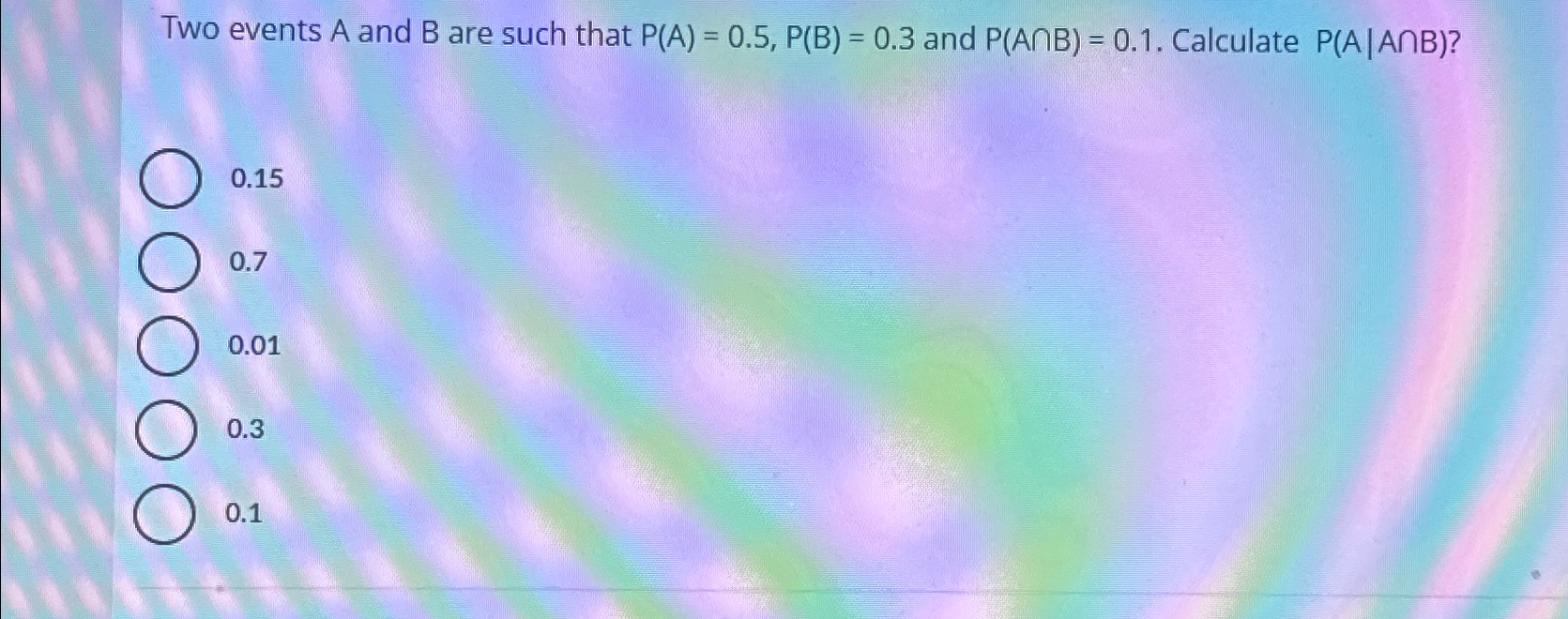 Solved Two events A and B ﻿are such that P(A)=0.5,P(B)=0.3 | Chegg.com