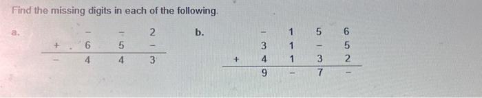 Solved Find the missing digits in each of the following. a. | Chegg.com