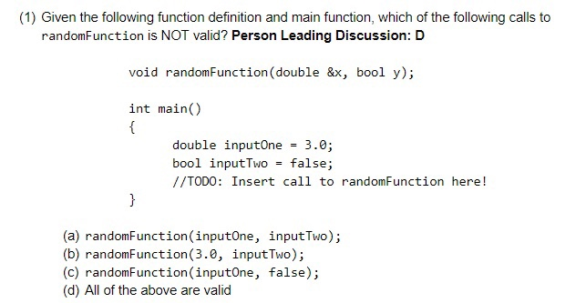 Solved (1) Given the following function definition and main | Chegg.com