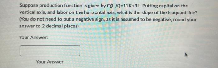 Solved Suppose production function is given by | Chegg.com