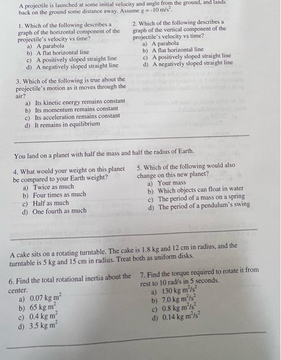 Solved A projectile is launched at some initial velocity and | Chegg.com