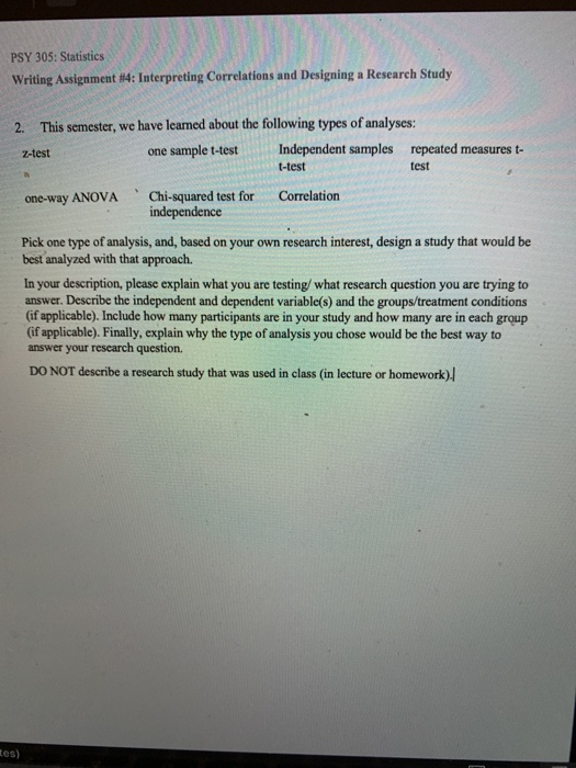 Solved PSY 305: Statistics Writing Assignment #14: | Chegg.com