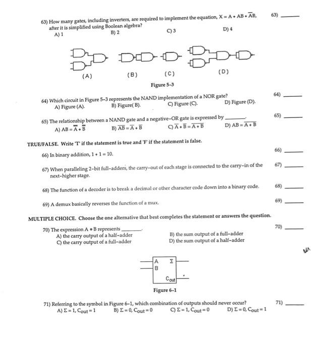 Solved 63) How many gates, including inverters, are required | Chegg.com
