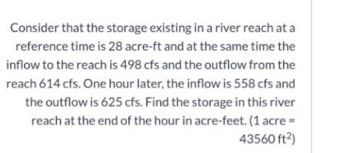 Solved Consider that the storage existing in a river reach | Chegg.com