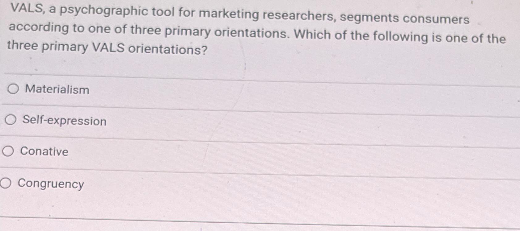 VALS, a psychographic tool for marketing researchers, | Chegg.com