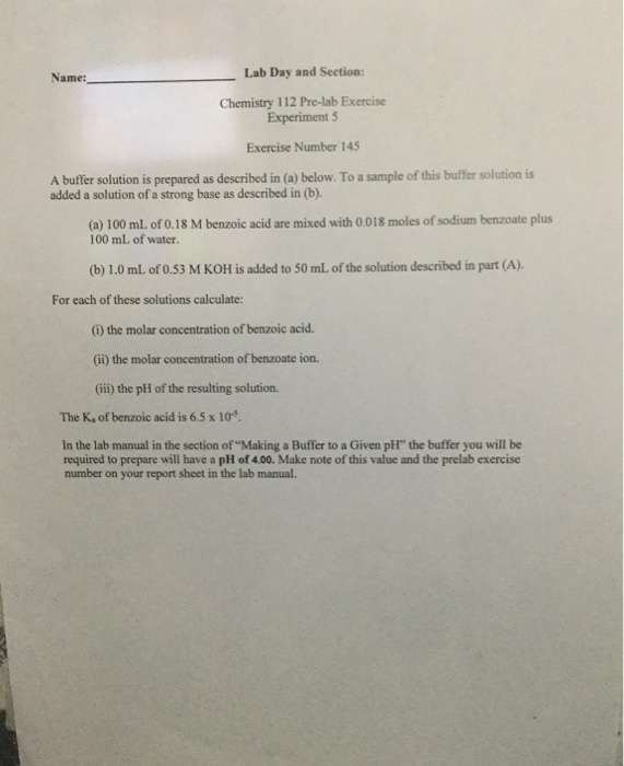 Solved Lab Day and Section: Na Chemistry 112 Pre-lab | Chegg.com