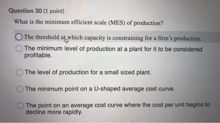 Solved Question 30 (1 point) What is the minimum efficient | Chegg.com