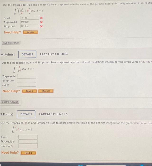 Solved Use the Trapezoidal Rule and Simpson's Rule to | Chegg.com