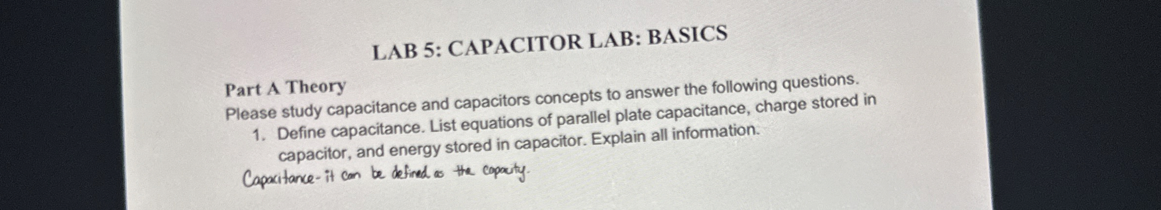 Solved LAB 5: CAPACITOR LAB: BASICSPart A TheoryPlease study | Chegg.com