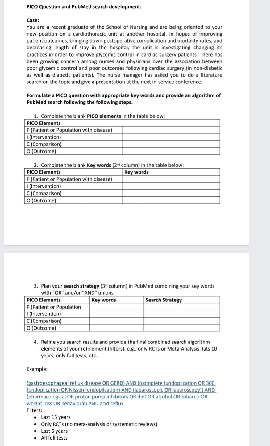 Solved PICO Question and PubMed search development: Case: | Chegg.com