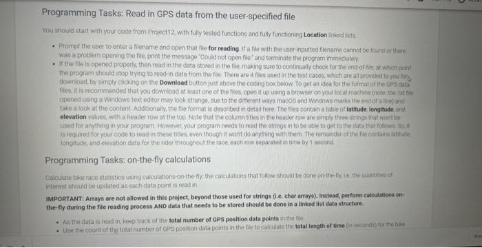Solved Programming Tasks: Read in GPS data from the | Chegg.com