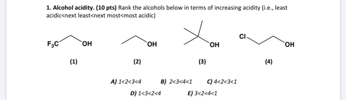 Solved 1. Alcohol acidity. (10 pts) Rank the alcohols below | Chegg.com