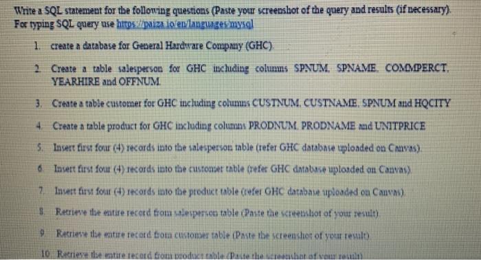 Solved The General Hardware Company relational database (o) | Chegg.com