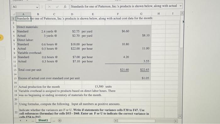 Solved Patterson, Inc, has provided detalls of its actual | Chegg.com