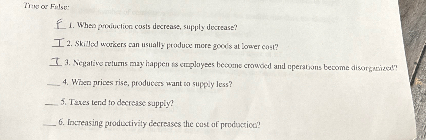 Solved True or False:When production costs decrease, supply | Chegg.com