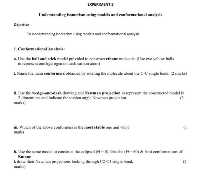 Solved EXPERIMENT 5 Understanding isomerism using models and | Chegg.com