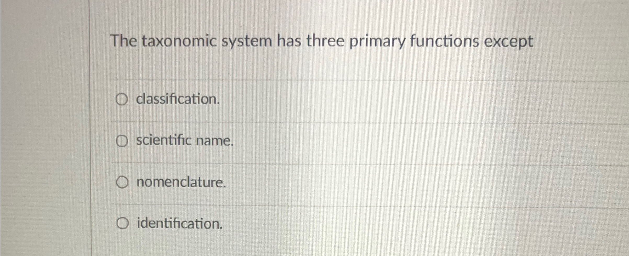 Solved The taxonomic system has three primary functions | Chegg.com