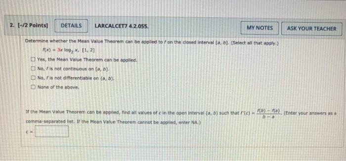 Solved 2. 1-/2 points) DETAILS LARCALCET7 4.2.05. MY NOTES | Chegg.com Solved 2. 1-/2 points) DETAILS LARCALCET7 4.2.05. MY NOTES | Chegg.com