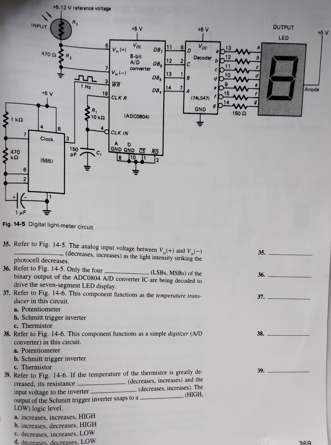 Solved Fig. 14-5 Digital light-meter circuit. 35. Refer to | Chegg.com