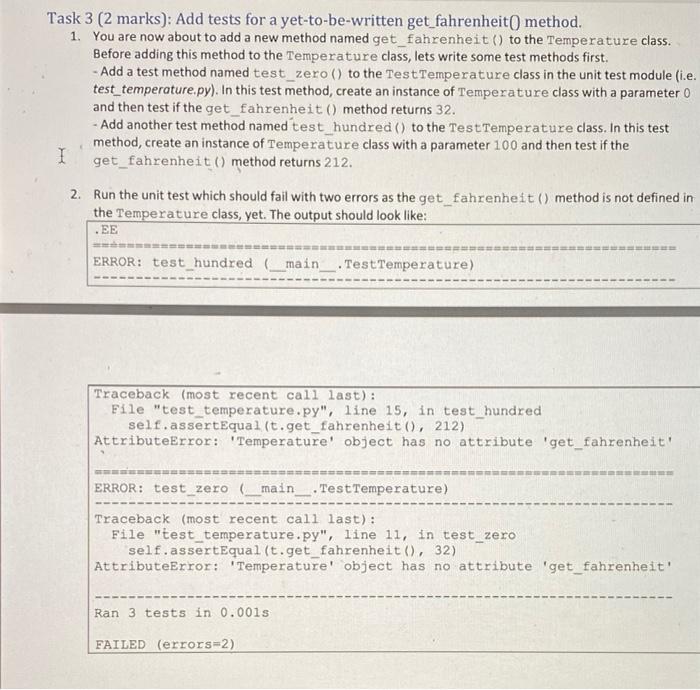 Solved Task 1 (1 mark): Define Temperature class. 1. Create | Chegg.com