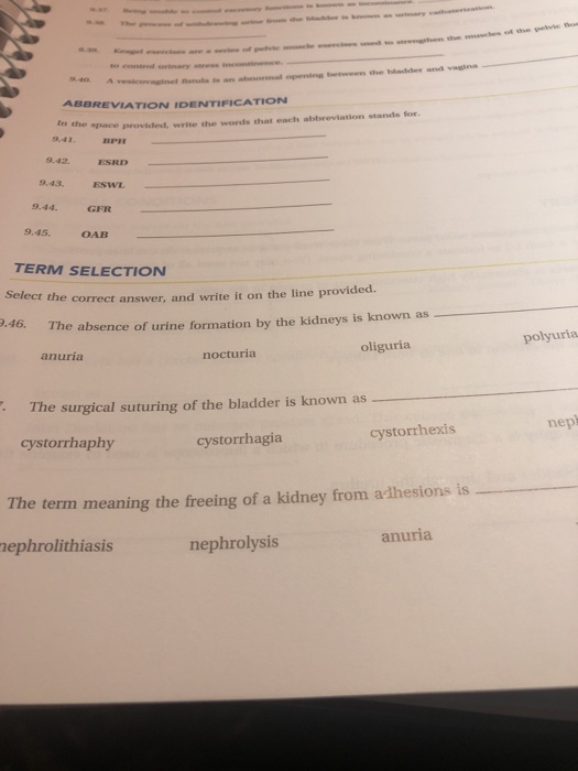 Solved ABBREVIATION IDENTIFICATION the pace provided wite | Chegg.com