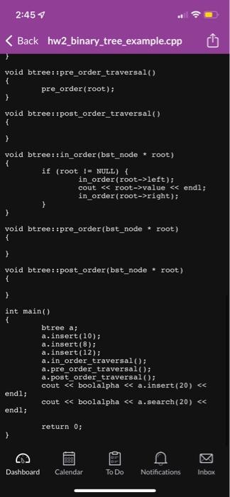 Solved \{Back hw2_binary_tree_example.cpp2. a. Given a | Chegg.com
