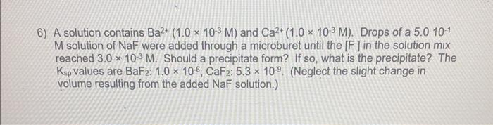 Solved A solution contains Ba2+(1.0×10−3M) and | Chegg.com