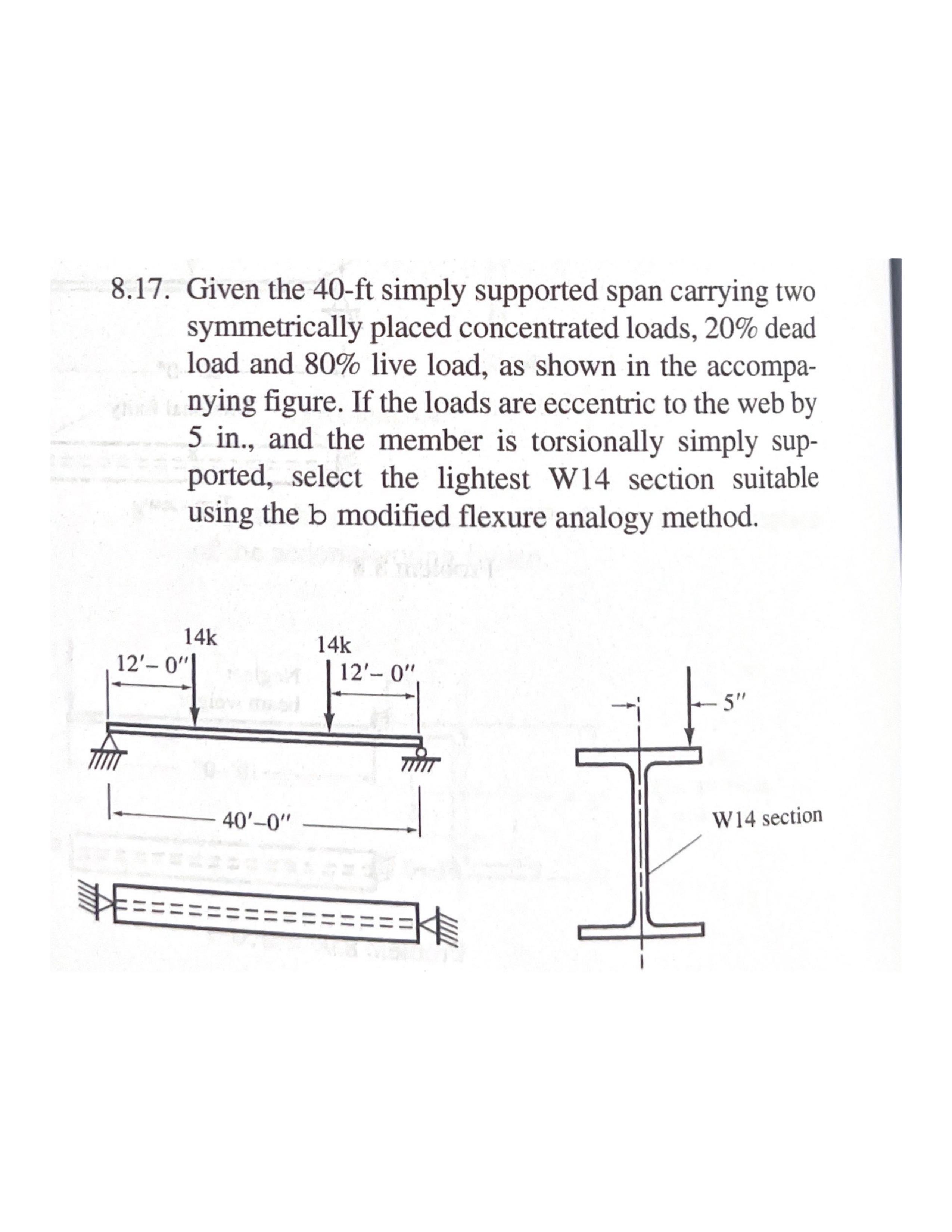 Solved 8.17. ﻿Given the 40 -ft simply supported span | Chegg.com