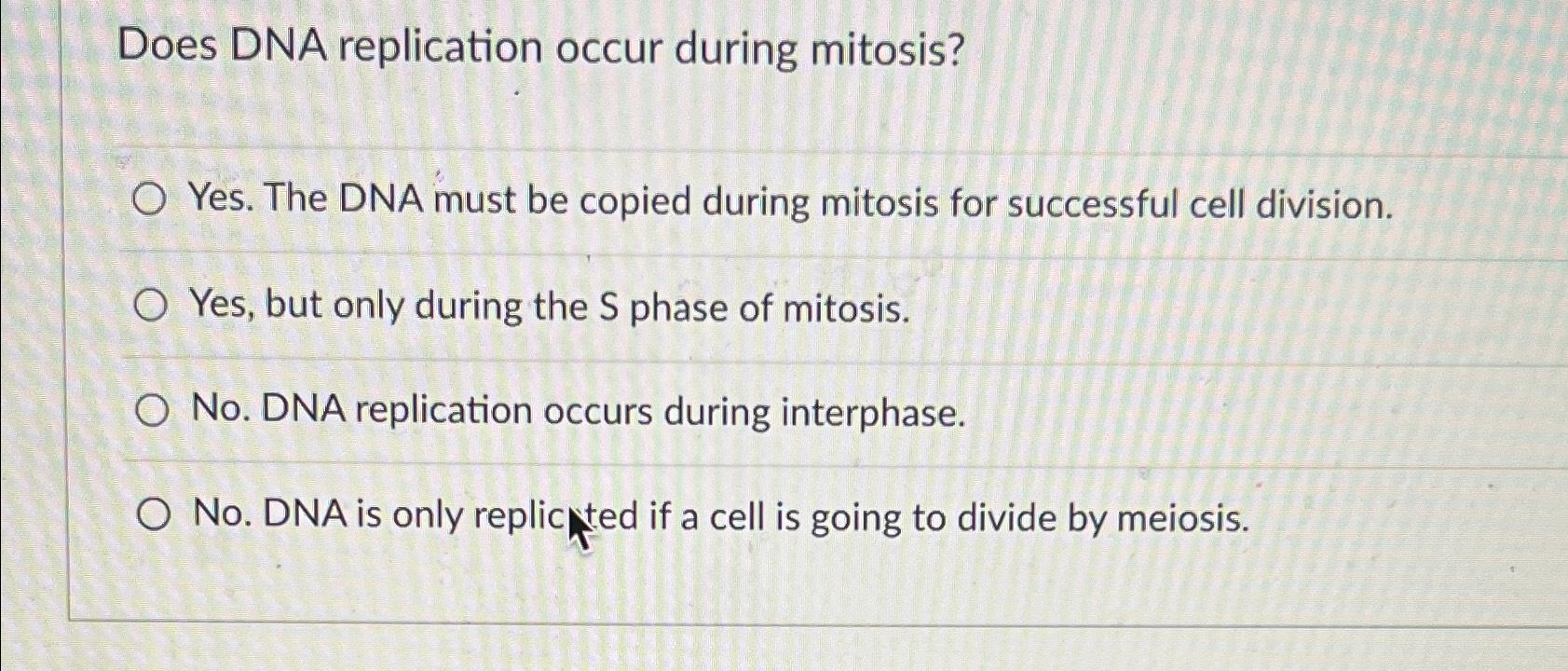 Solved Does DNA replication occur during mitosis?Yes. The | Chegg.com