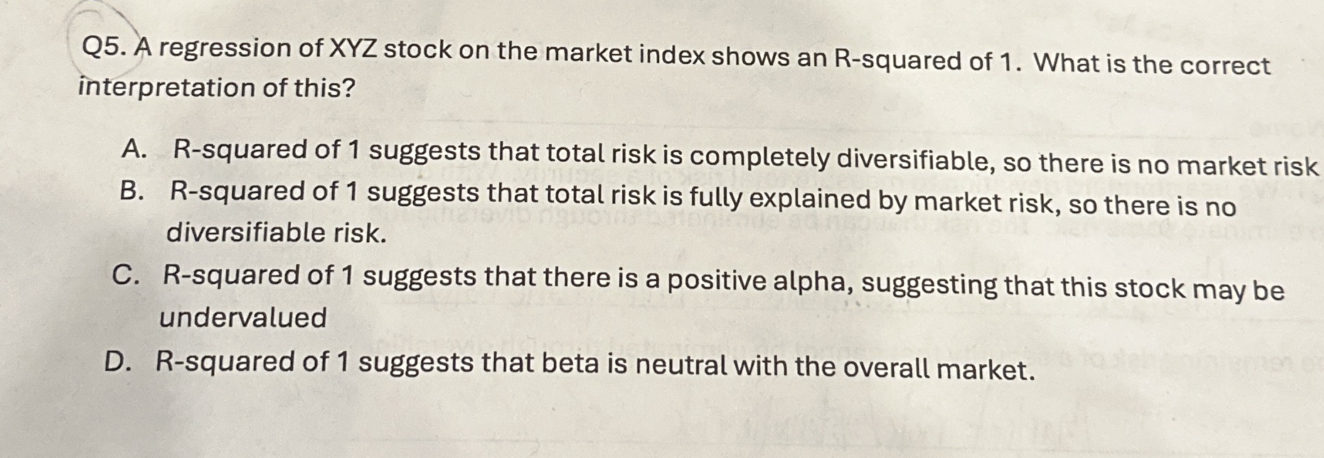 Solved Q5. ﻿A regression of xYZ ﻿stock on the market index | Chegg.com