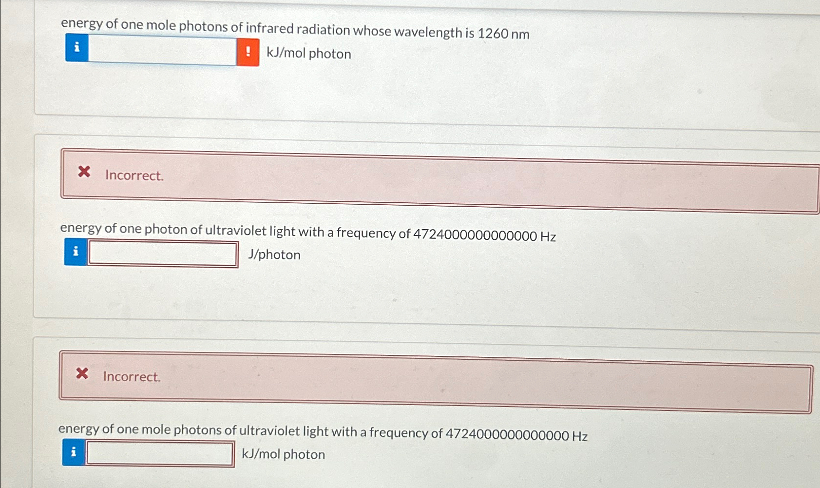 Solved energy of one mole photons of infrared radiation | Chegg.com